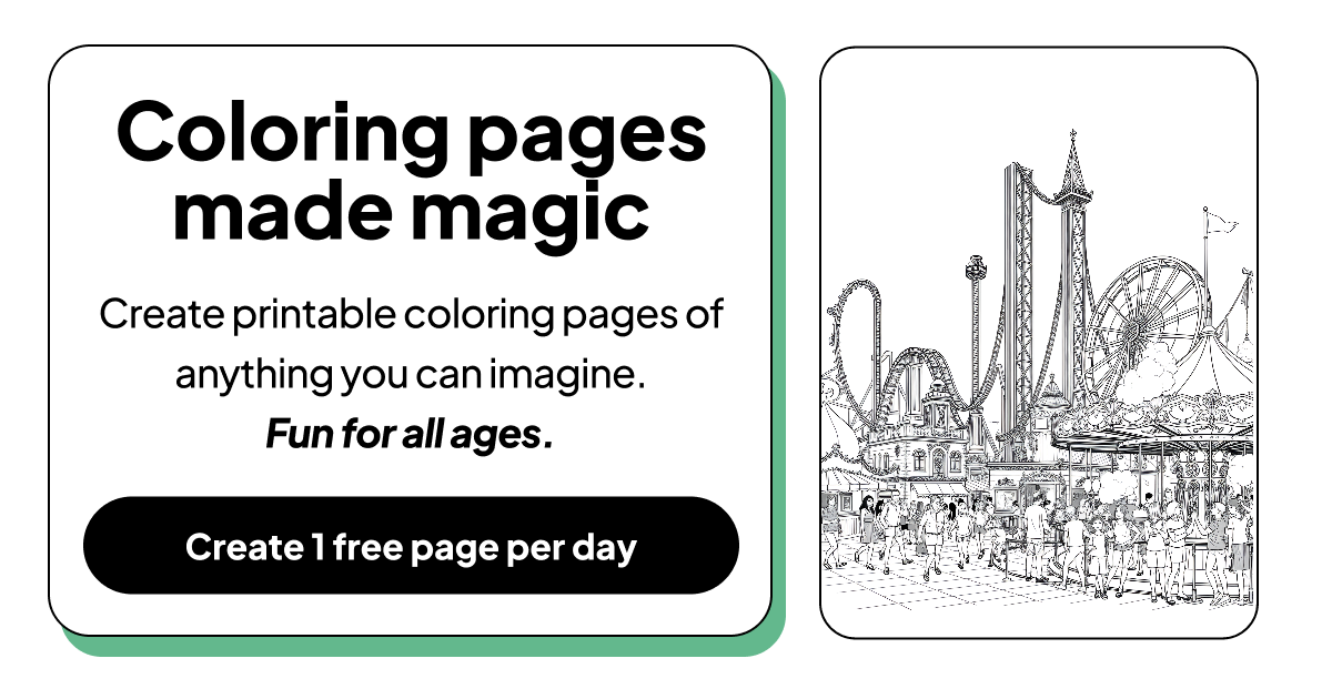 Coloring page of "A bustling amusement park with roller coasters ...