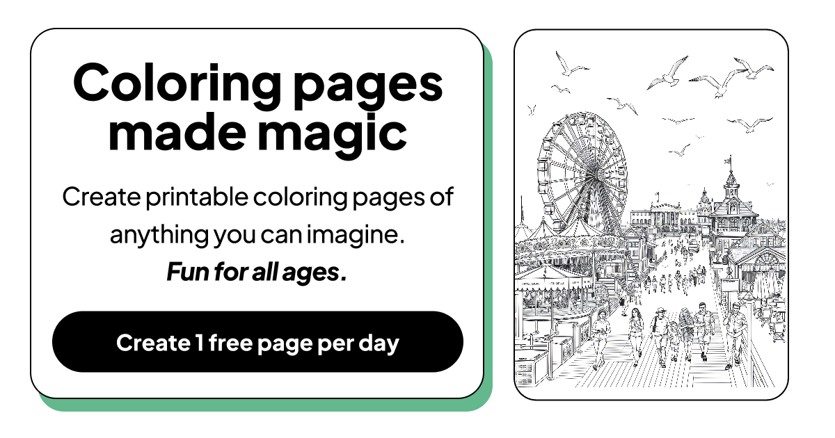 Coloring page of "A bustling seaside boardwalk with carnival games, a ...