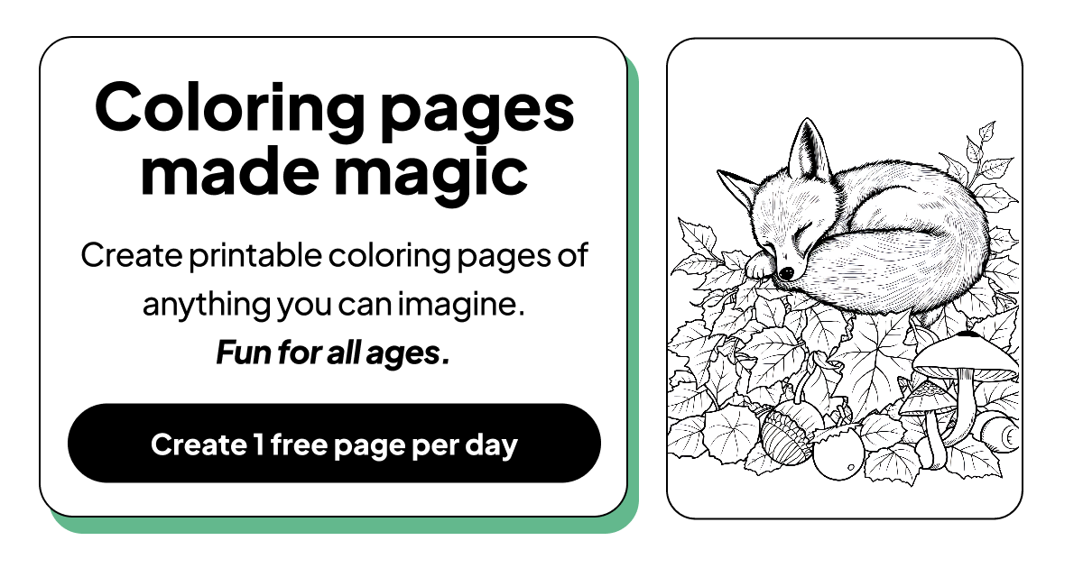 Coloring page of "A fox sleeping on a pile of autumn leaves with acorns ...